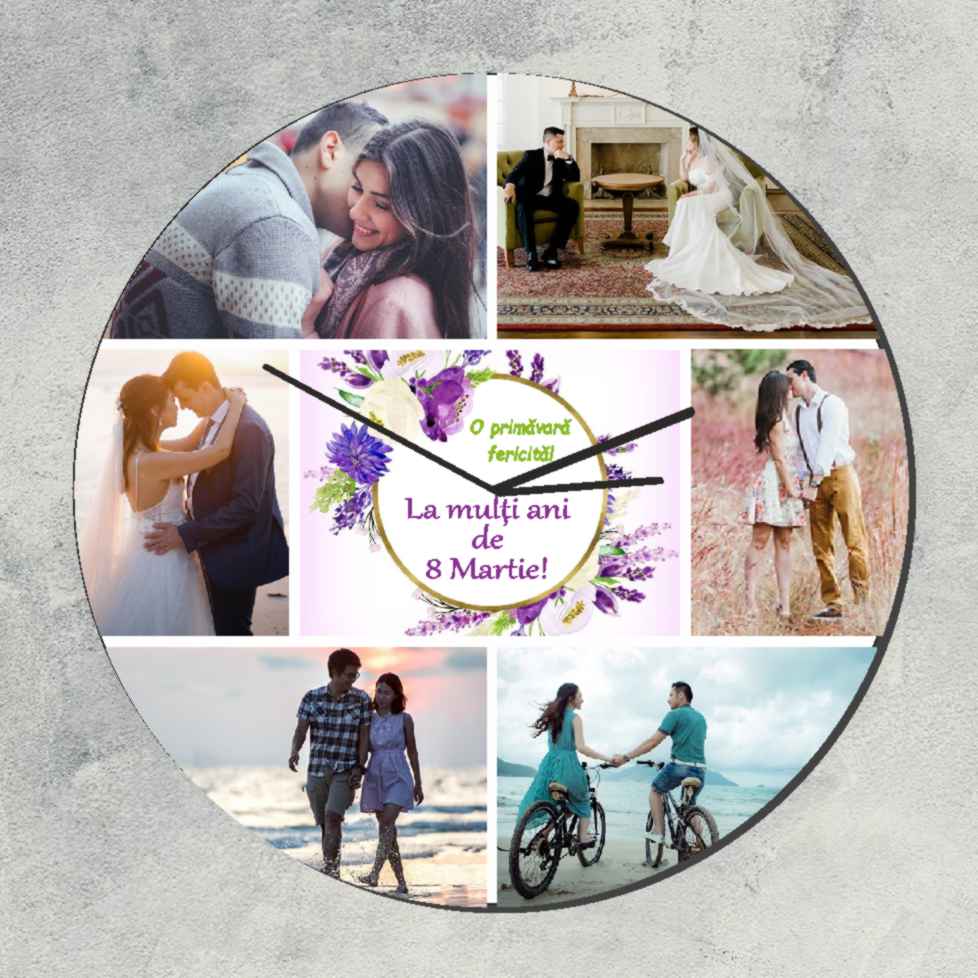 Ceas personalizat cu 6 fotografii si mesaj pentru mama, bunica ...